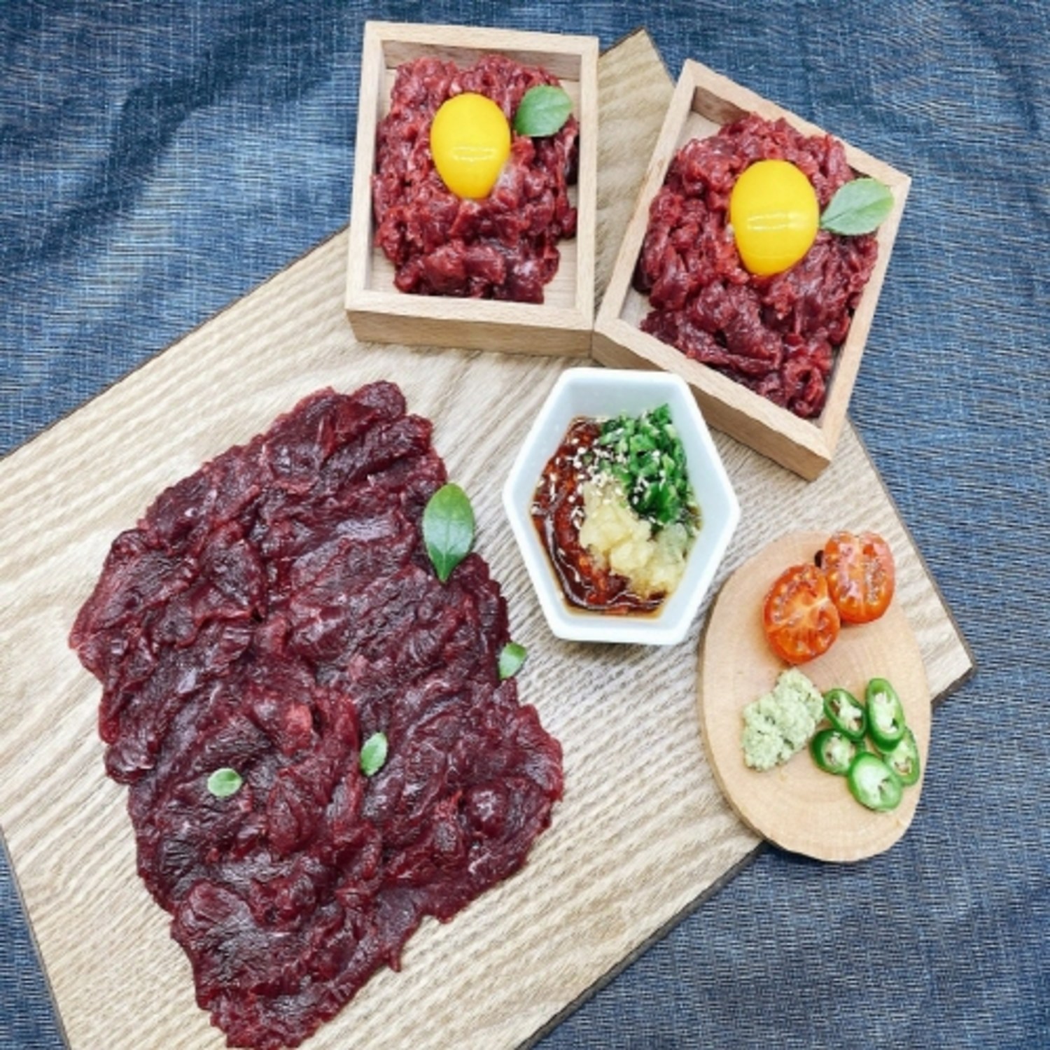 국내산 육사시미and육회세트 550g 한우 육사시미 보리소 육회 육사시미 양념장 육회 간장베이스 양념 육회 고추장베이스 양념 사시미육회 쿠팡