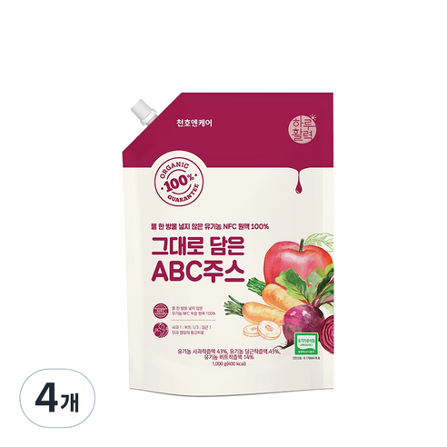 천호엔케어 유기농 NFC 착즙 원액 그대로 담은 ABC 주스, 1L, 4개 - 가격 변동 추적 그래프 - 역대가