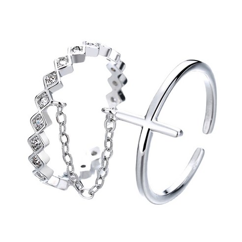 ANKRIC 은반지 원피스 크로스 링 여성 조커 패션 트렌드 틈새 기하학 더블 체인 링 오프닝 조정 가능 - 가격 변동 추적 그래프 - 역대가