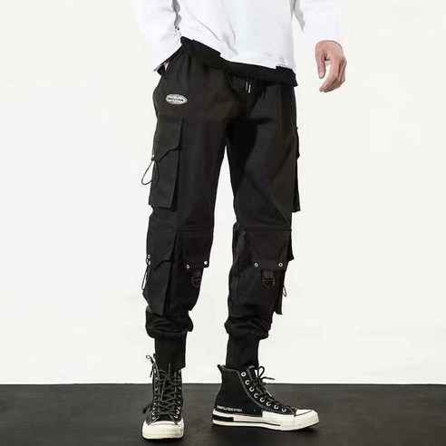 KORELAN 기능풍 캐주얼 작업복 바지 남자 봄 여름 블랙 와이드 스트레이트 스트레이트 스트랩 발톱 하룬 낙하산 팬츠 - 가격 ...