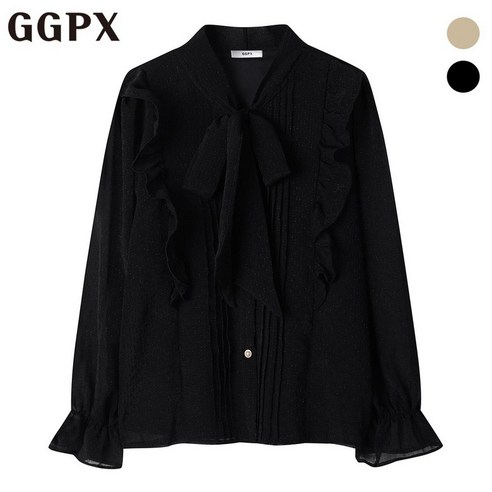 GGPX 러플 리본넥 글리터 블라우스 GP2SH021F 900716 - 블라우스/셔츠 | 쿠팡