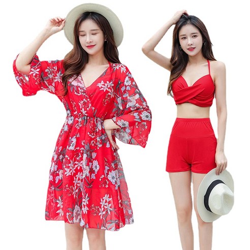 ANKRIC 수영복이너팬티 온천 수영복 여성 섹시 스키니 보수 배꼽 커버 3 조각 한국 온천 분할 작은 가슴 수영복 수영복, 21025 3 조각 세트와인 레드 - 가격 변동 ...