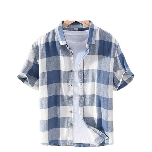 ANKRIC 대형 격자 무늬 린넨 짧은 소매 셔츠 남성 여름면 린넨 셔츠 리넨 하프 슬리브 코트 타이드 남성와이셔츠 - 가격 변동 추적 그래프