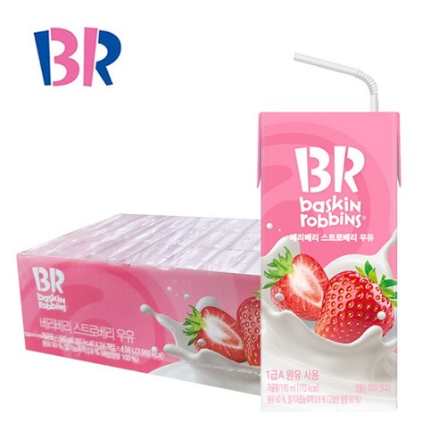 배스킨라빈스 베리베리 스트로베리 우유 24p, 190ml, 1박스 - 딸기우유 | 쿠팡