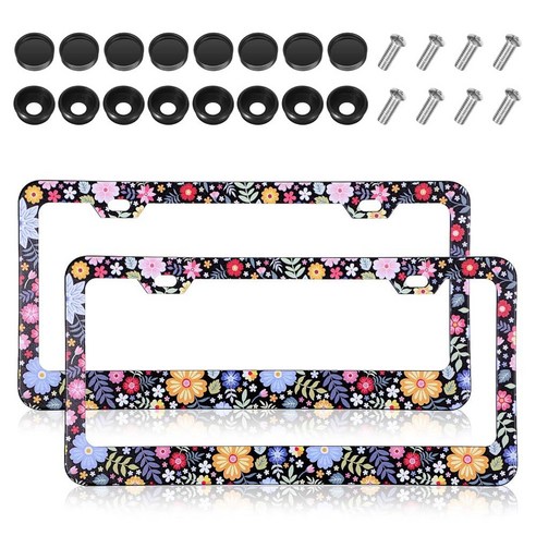 2 Pcs Floral License Plate Frame for Women Men Boho Flower License ...
